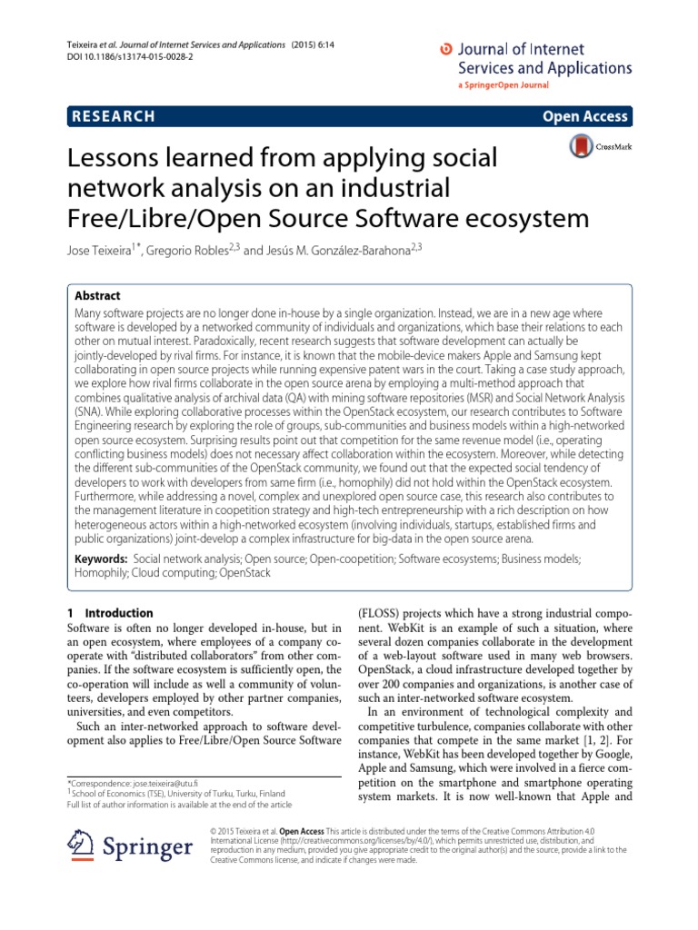 Lessons Learned From Applying Social Network Analysis On An Industrial Free/Libre/Open Source ...