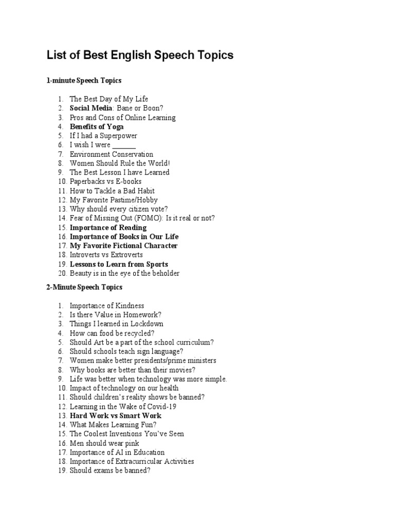 List of Best English Speech Topics | PDF | Climate Change | Sustainability