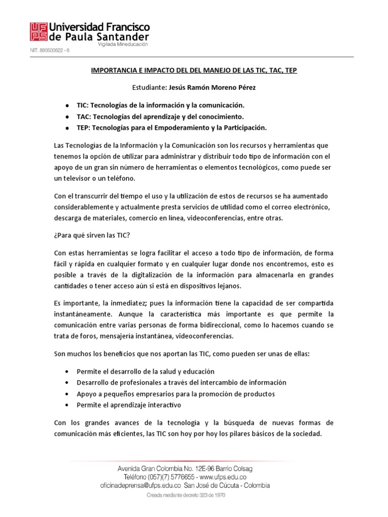 Resumen Tic, Tac, Tep | PDF | Tecnología de información y comunicaciones | Aprendizaje