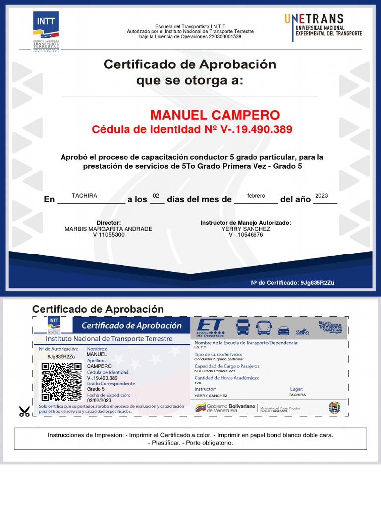 Intt Certificado Ejemplo | PDF