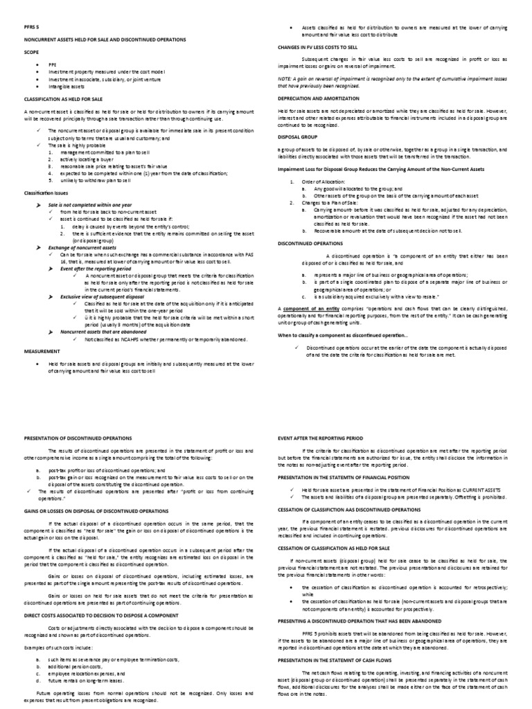 PFRS 5 Noncurent Assets Held For Sale and Discontinued Operations | PDF ...