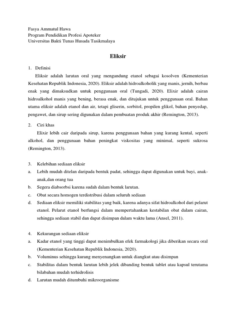 Karakteristik dan Evaluasi Eliksir Medika | PDF