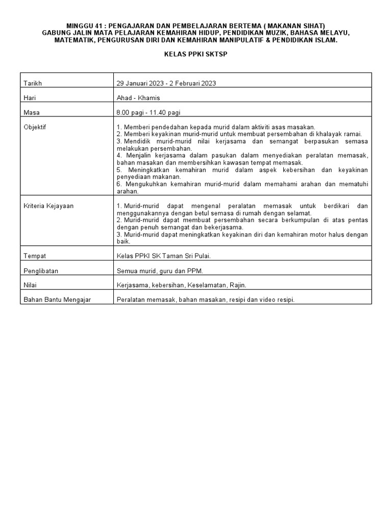RPH Minggu 41 Pengajaran Bertema 2023 | PDF