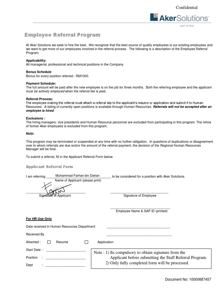 Aker Solution Employee Referral Form | PDF | Human Resource Management ...