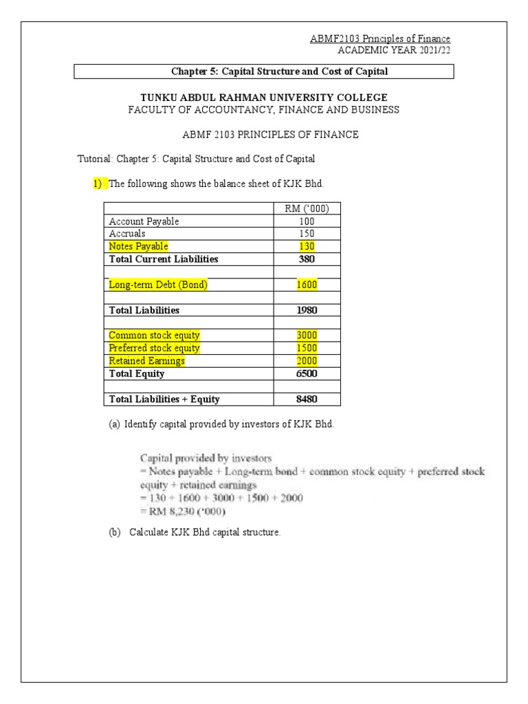 Capital Structure Analysis for KJK Bhd | PDF | Cost Of Capital ...