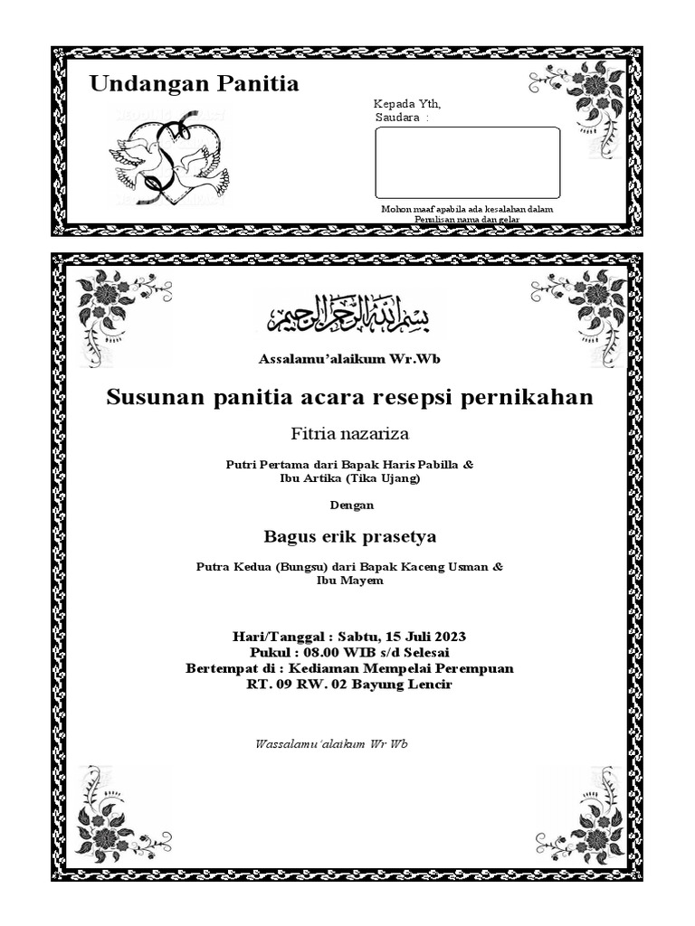 Contoh Surat Undangan Rapat Panitia Pernikahan | PDF