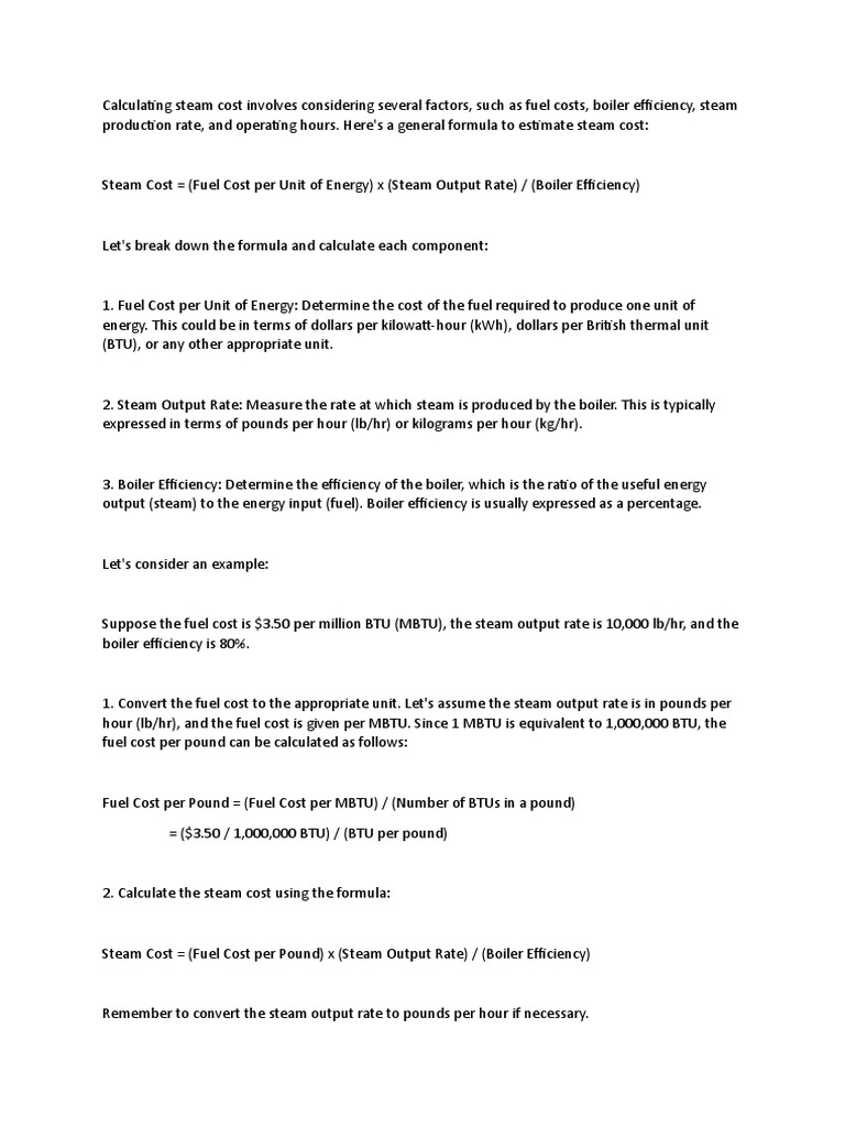 Calculating Steam Cost Involves Considering Several Factors Pdf