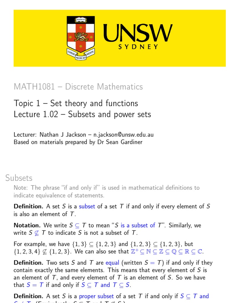 Lecture 102 Subsets And Power Sets Pdf Set Mathematics If And Only If