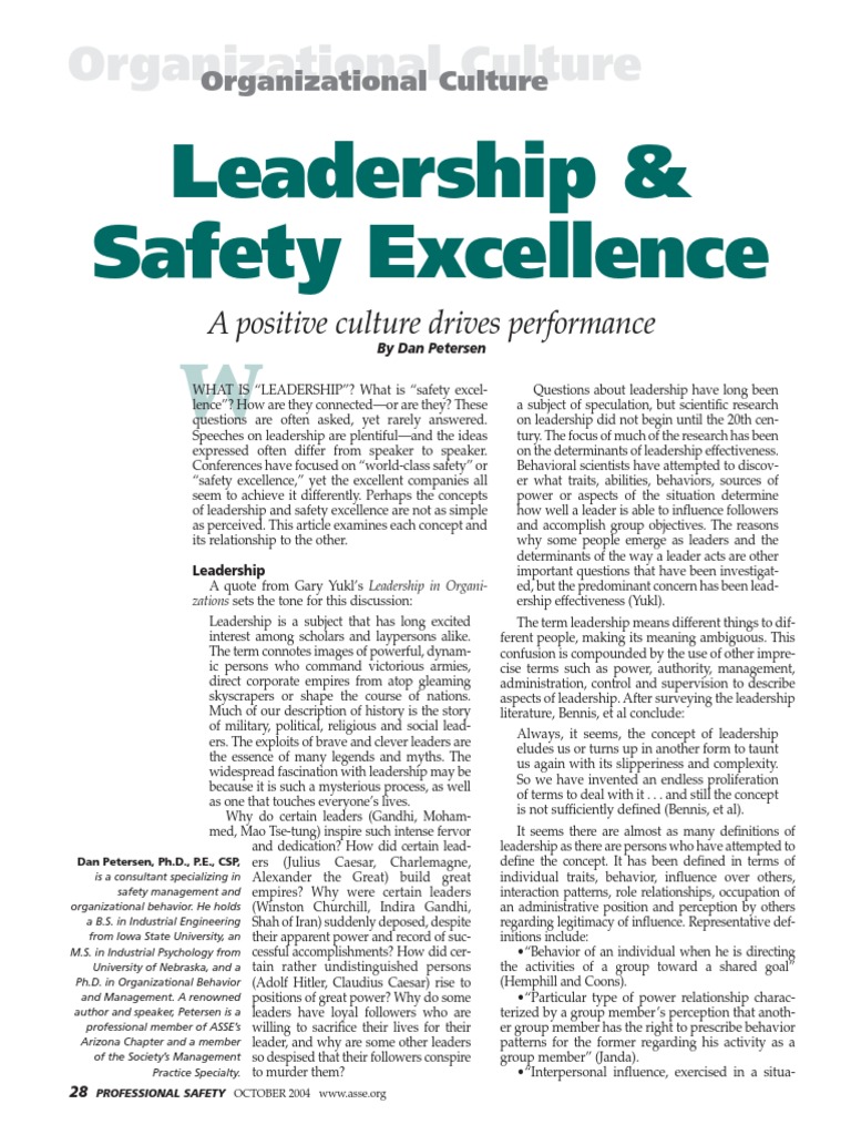 Petersen--Leadership & Safety Excellence | PDF | Leadership | Policy