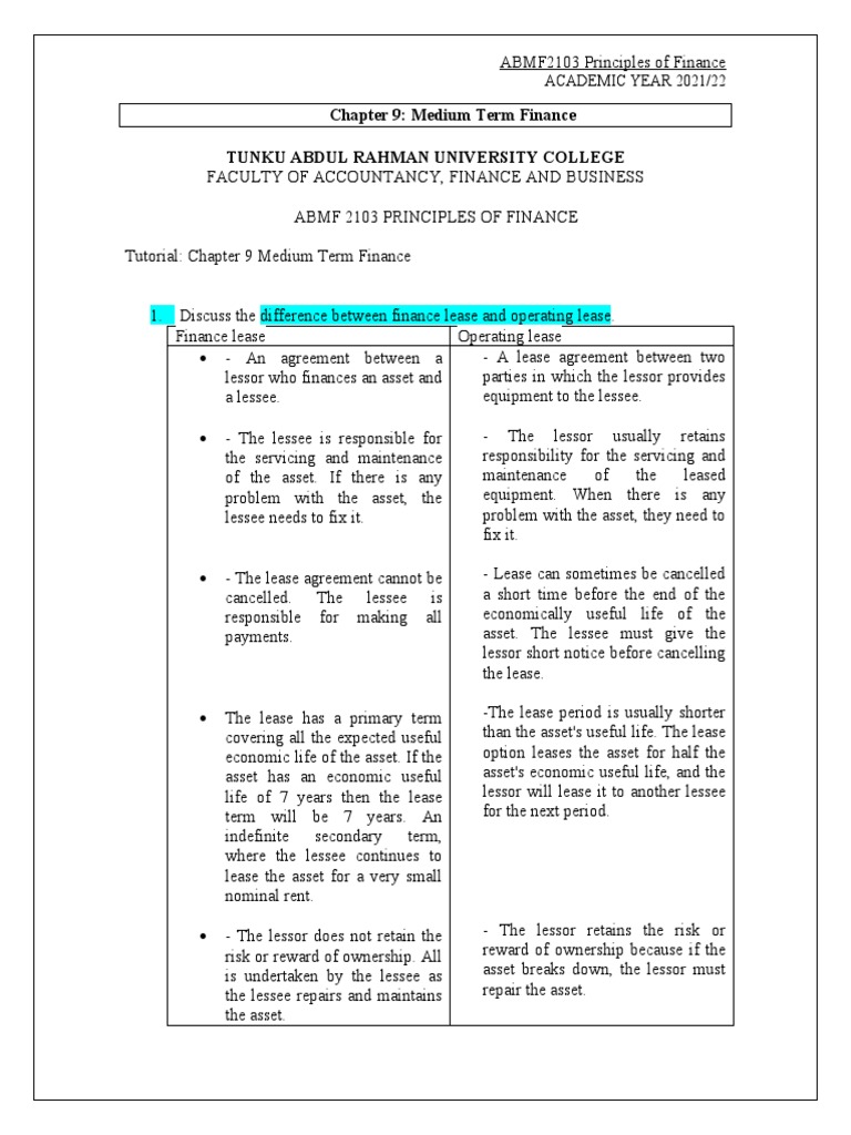 Chapter 9 - Medium Term Finance | PDF | Lease | Factoring (Finance)