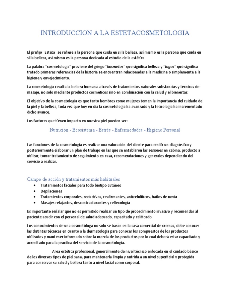 1.introduccion A La Estetacosmetologia | PDF | Masaje | Productos ...