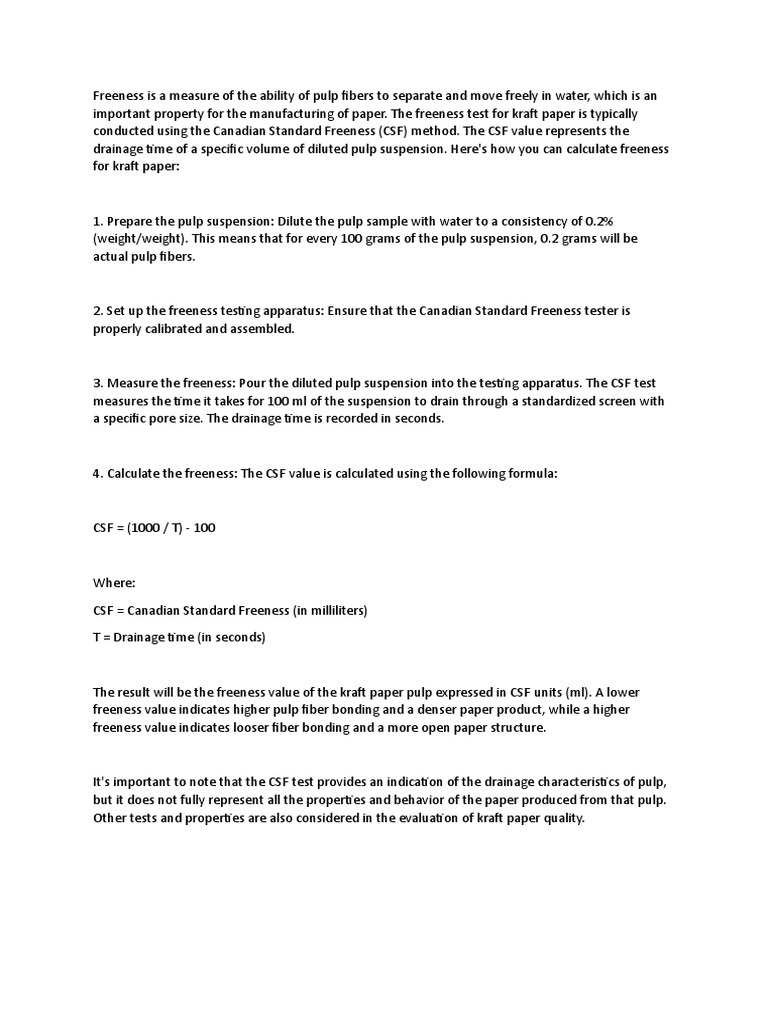 Freeness Is A Measure of The Ability of Pulp Fibers To Separate and ...