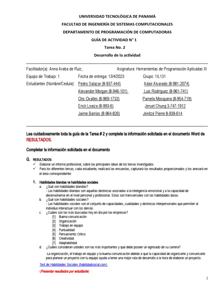 HPAIII - RESULTADOS Tarea02 - Eq01 | PDF | Liderazgo | Temperamento