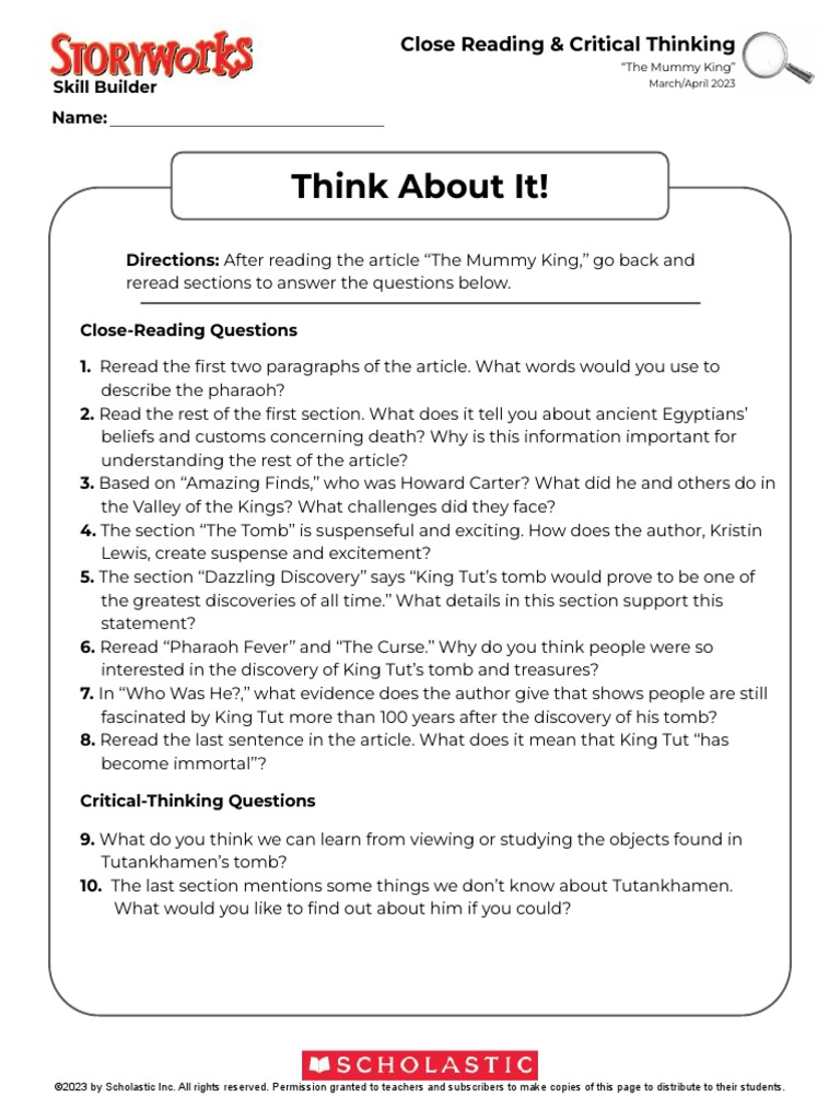 Close Reading on King Tut's Legacy | PDF