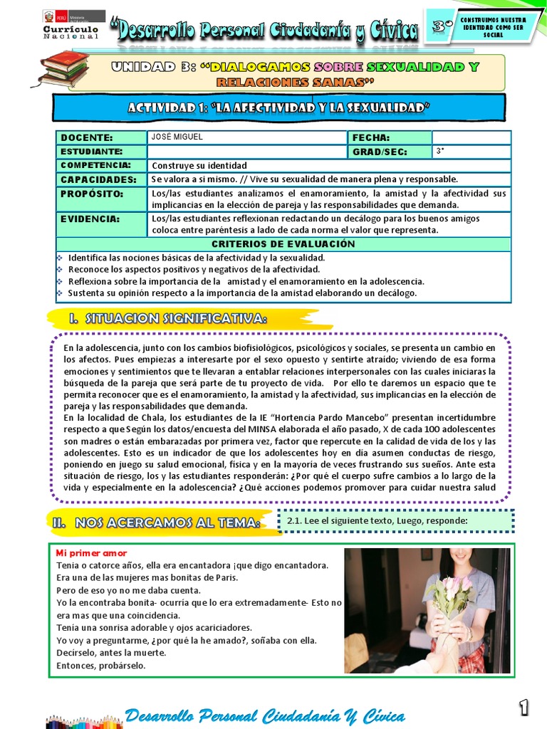 3° DPCC - Actv.01-Unid.3 2023 | PDF | Sexualidad | Amor