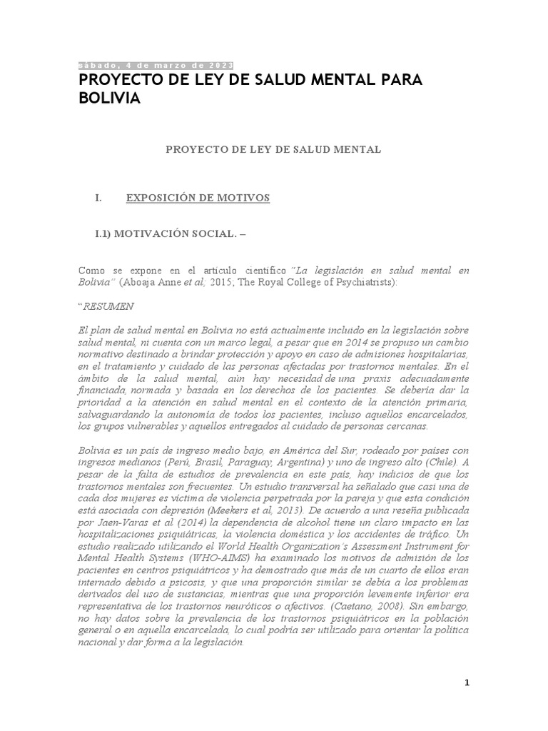 Proyecto de Salud Mental 2023 | PDF | Salud mental | Trastorno mental