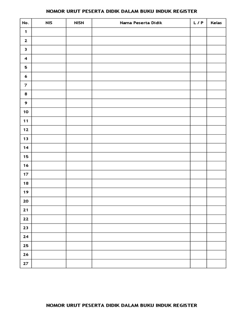 005 - Nomor Urut Peserta Didik Dalam Buku Induk Register | PDF