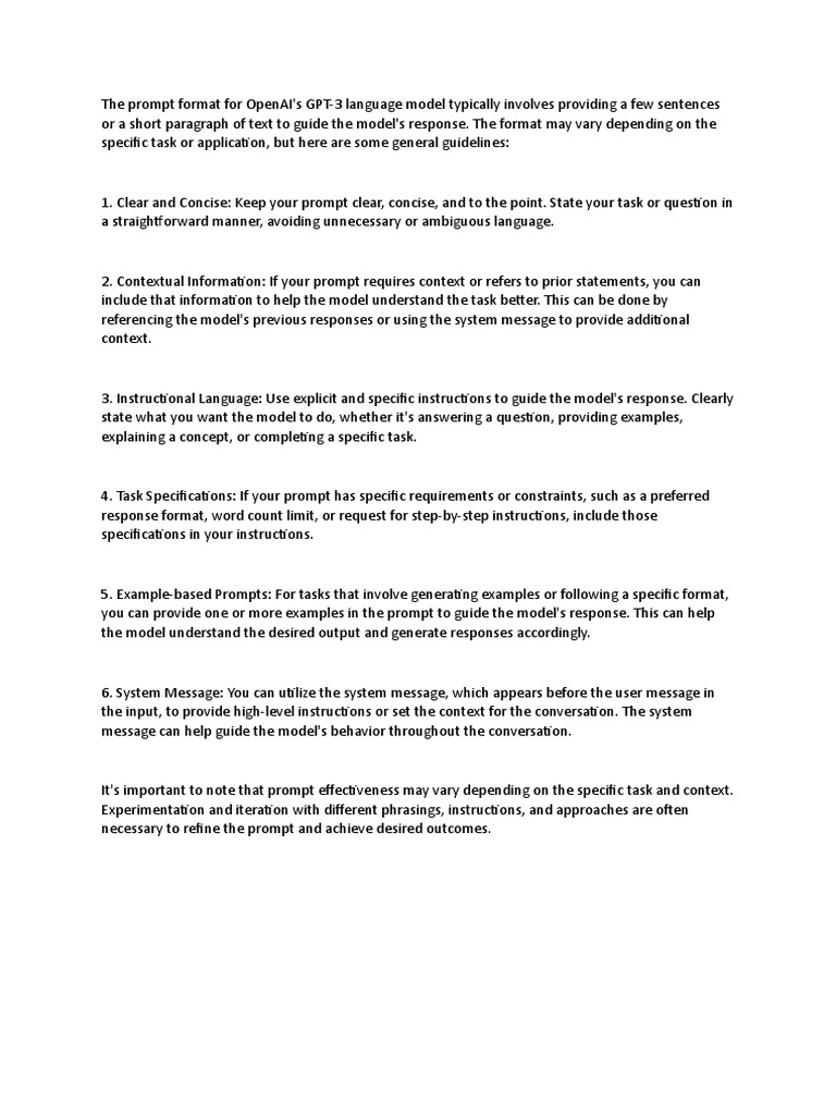 The Prompt Format For OpenAI | PDF