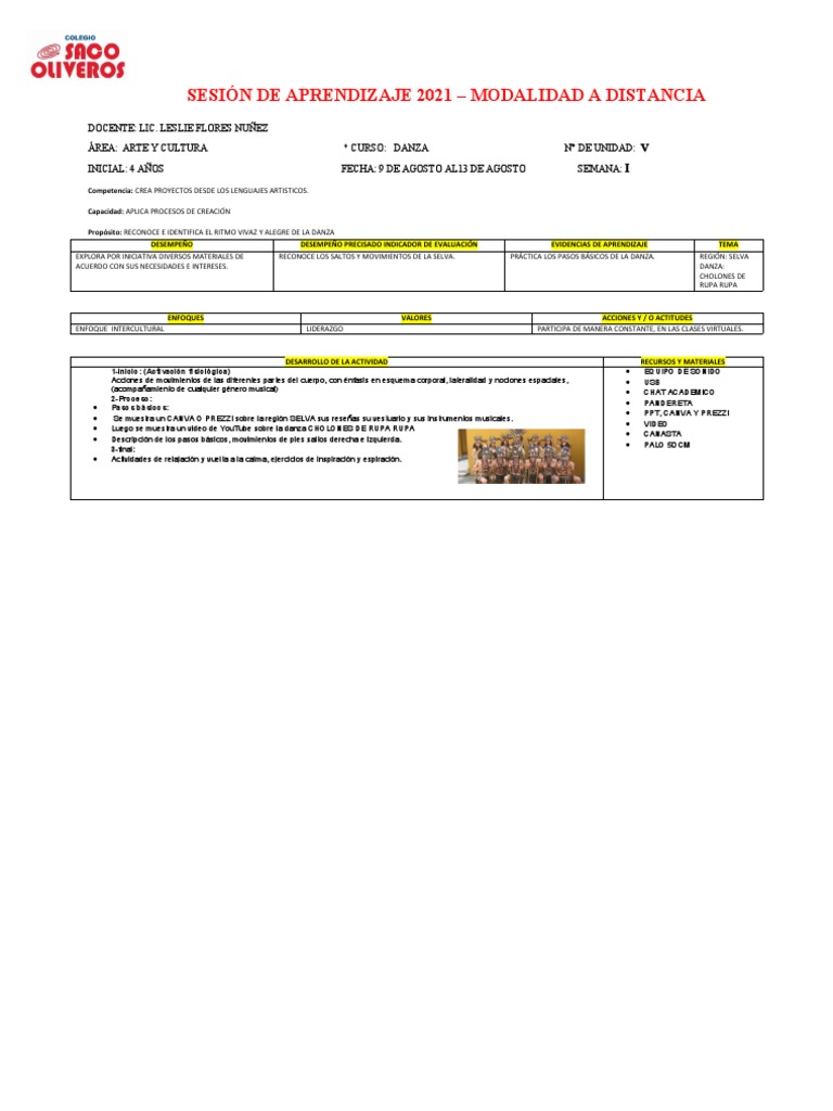 Unidad 5 Semana 1 - 4 Años | PDF | Bailes | Aprendizaje