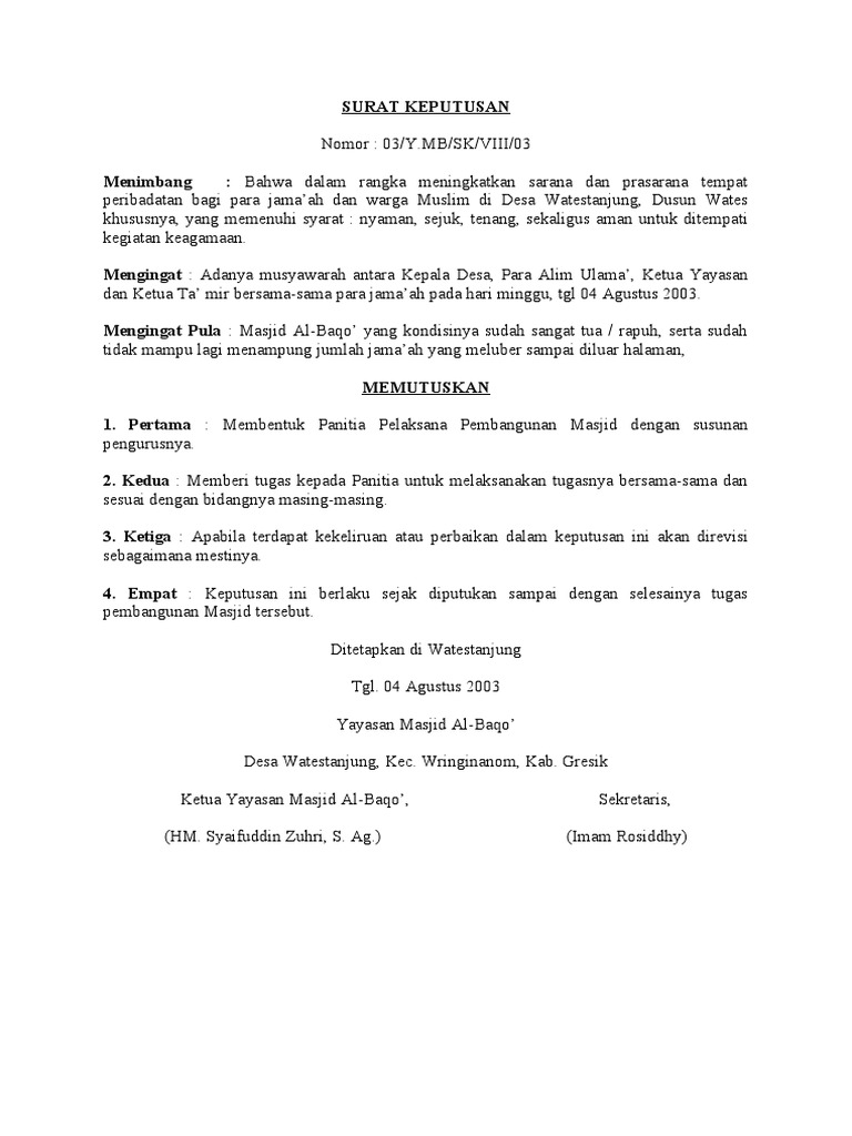 SURAT KEPUTUSAN Panitia | PDF