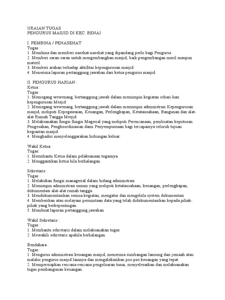 URAIAN TUGAS Peng. Masjid | PDF
