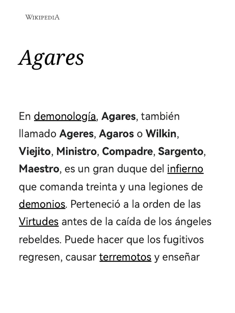 Agares - Wikipedia, La Enciclopedia Libre | PDF
