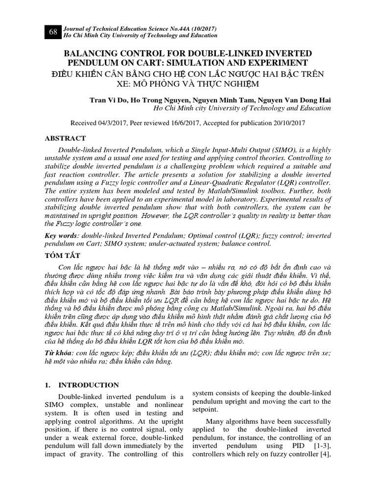 Balancing Control For Double-Linked Inverted Pendulum On Cart: Simulation and Experiment | PDF