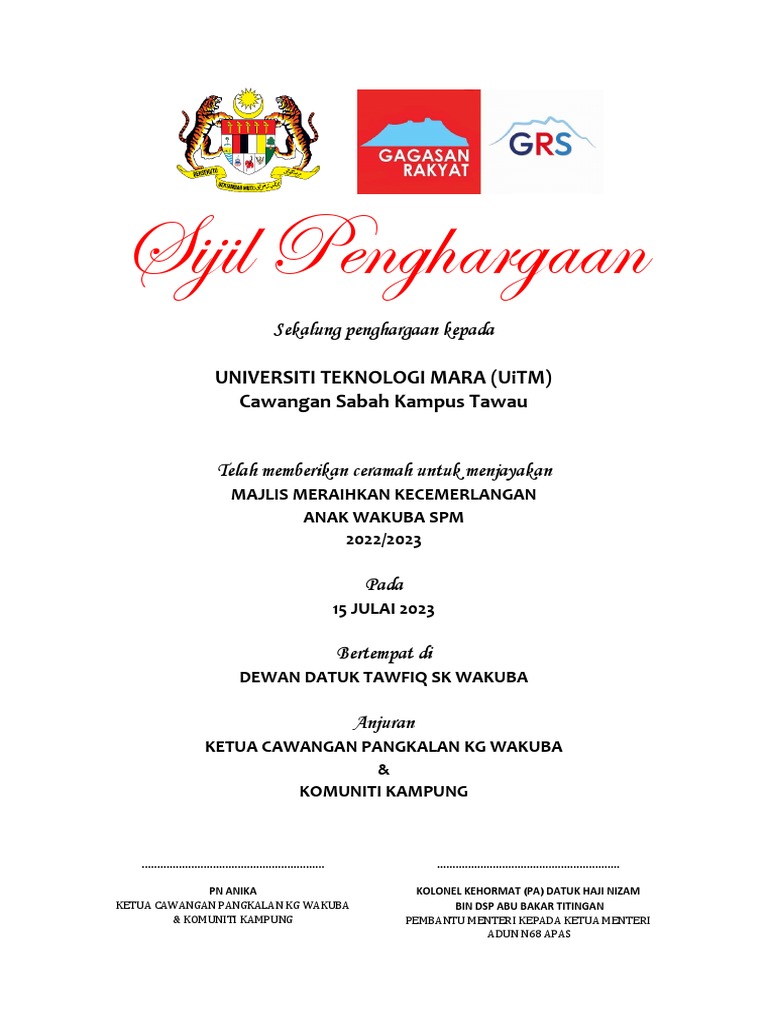 Sijil Penghargaan (UiTM) | PDF
