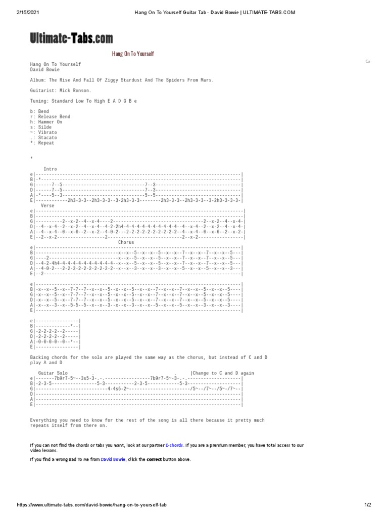 Hang On To Yourself Guitar Tab - David Bowie | PDF | David Bowie | Guitars