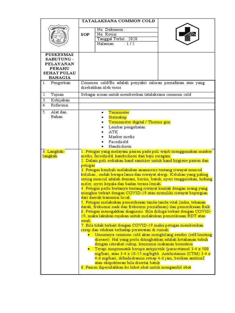 Tatalaksana Common Cold SOP | PDF