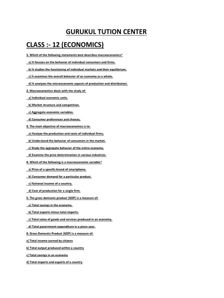 Gurukul Tution Center Class:-12 (Economics) | PDF | Gross Domestic ...