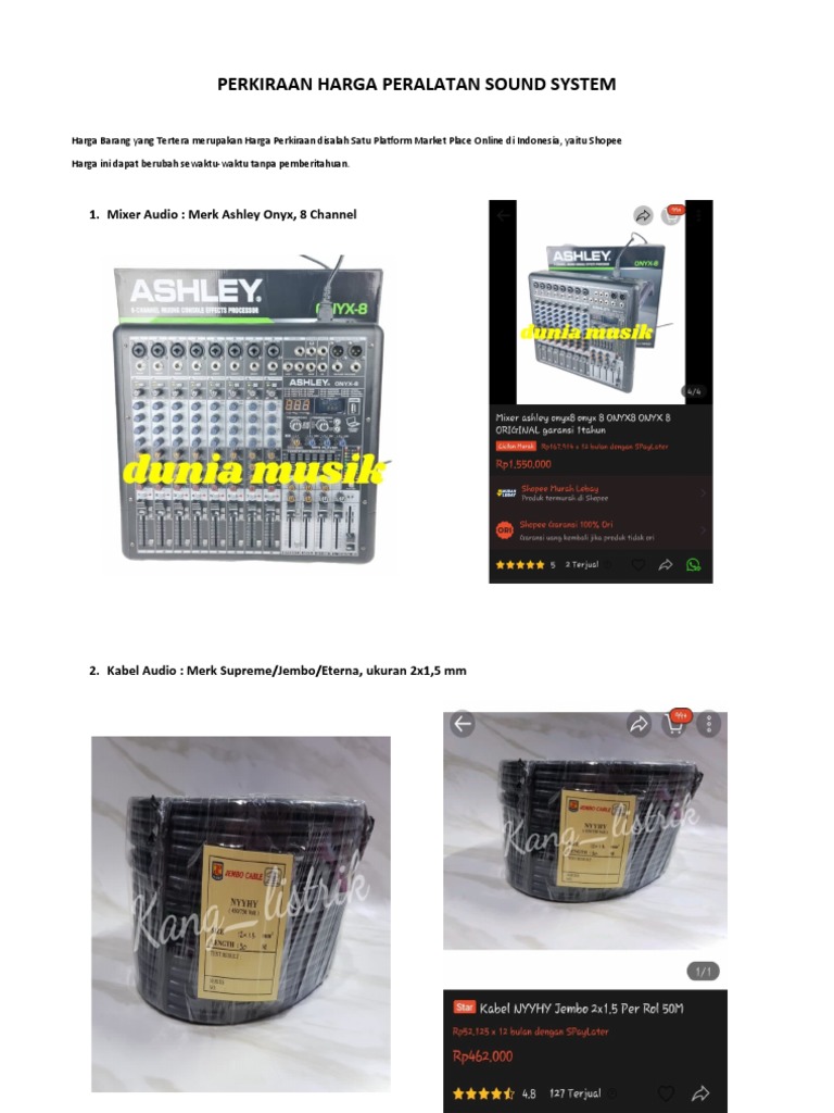 Perkiraan Harga Peralatan Sound System | PDF