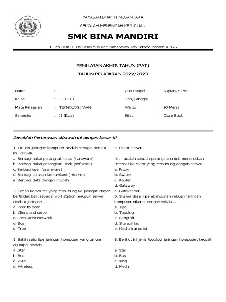 Soal Pat Tekwan Kelas Xi | PDF