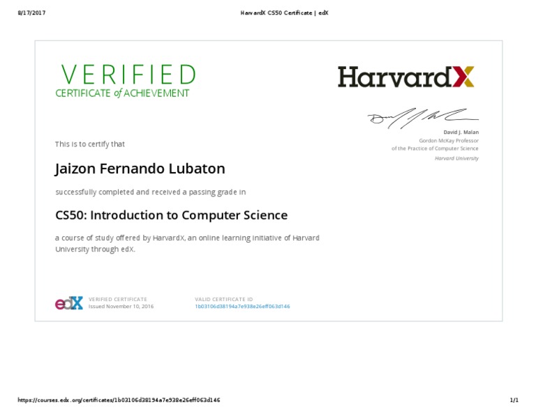 HarvardX CS50 Certificate - Edx | PDF