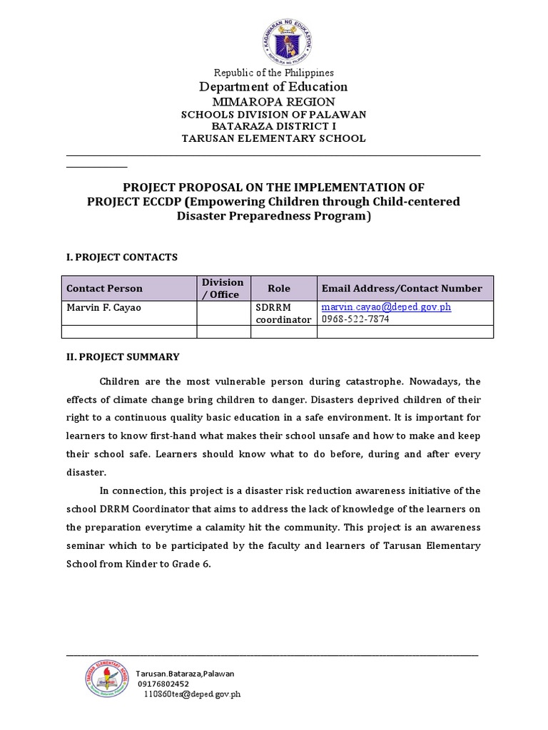 Tarusan Es SDRRM Proposal | PDF | Emergency Management | Safety