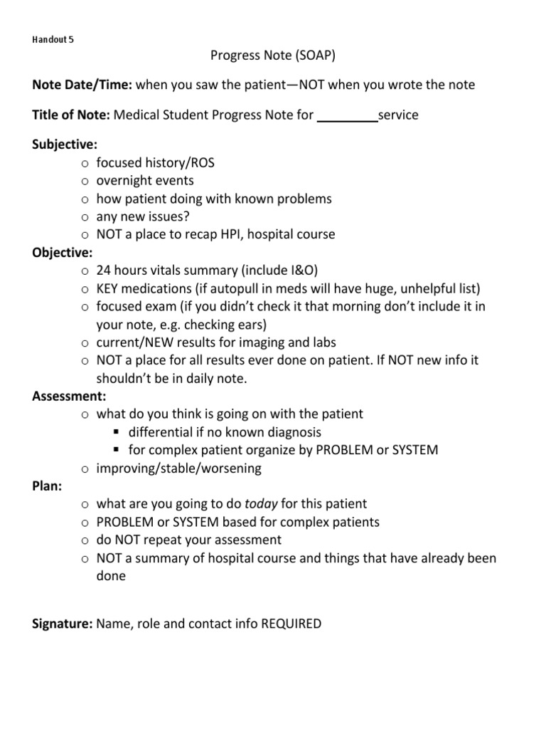 SOAP Progress Note Guidelines for Students | PDF | Patient | Hospital