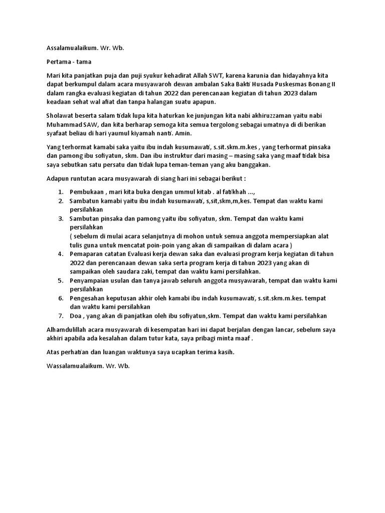 MC Musyawarah Dewan Saka | PDF | Agama & Spiritualitas