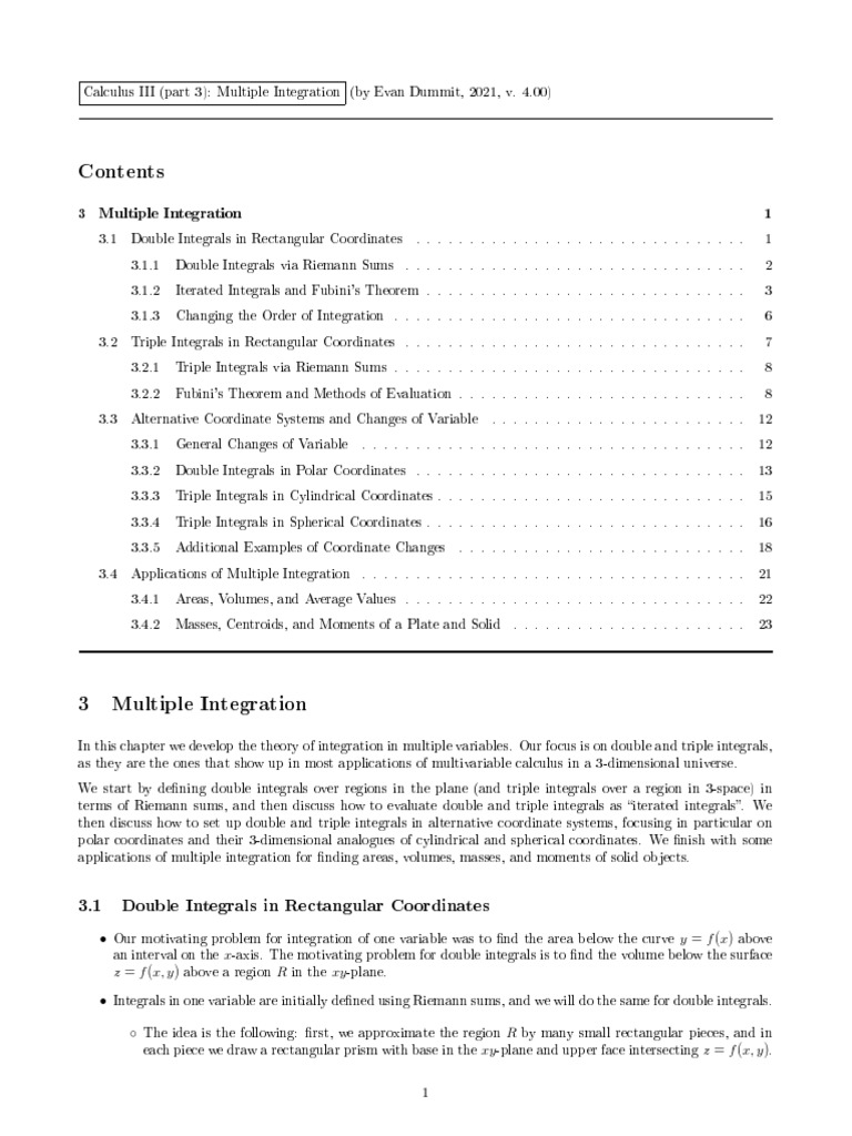 Multiple Integration in Calculus III | PDF | Integral | Mathematics