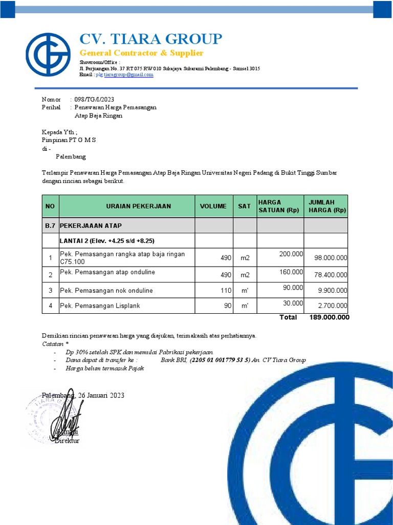 Rev Penawaran Atap Baja Ringan UNP Bukit Tinggi | PDF | Teknologi ...