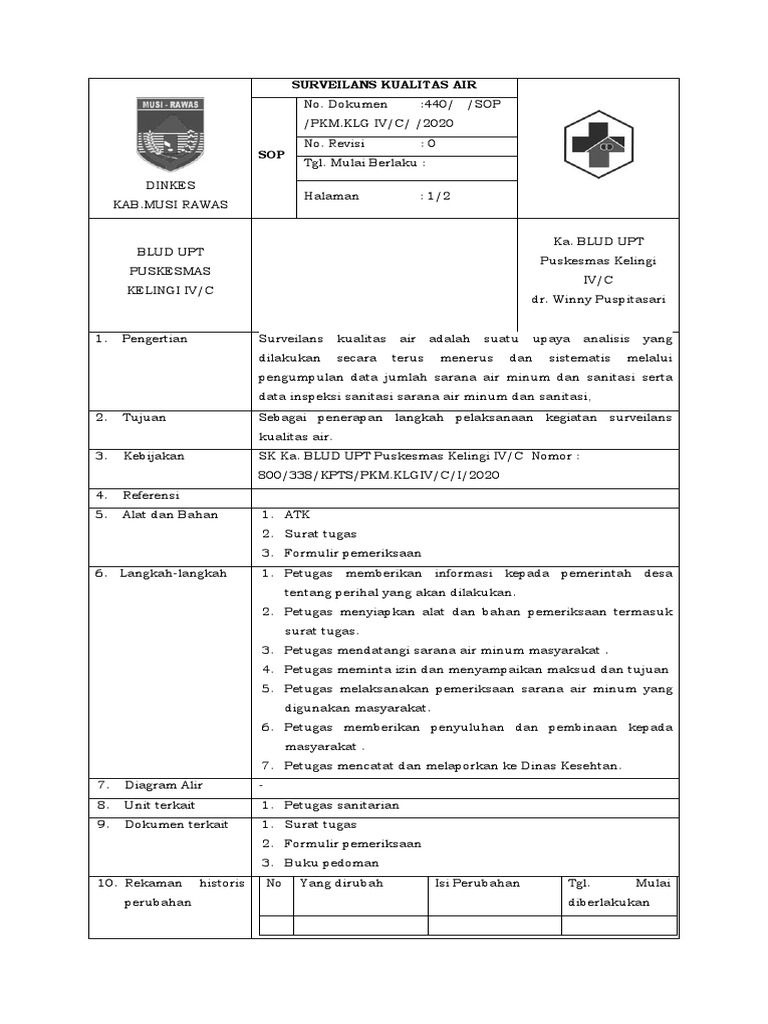 SOP Surveilans Kualitas Air Musi Rawas | PDF | Sains & Matematika