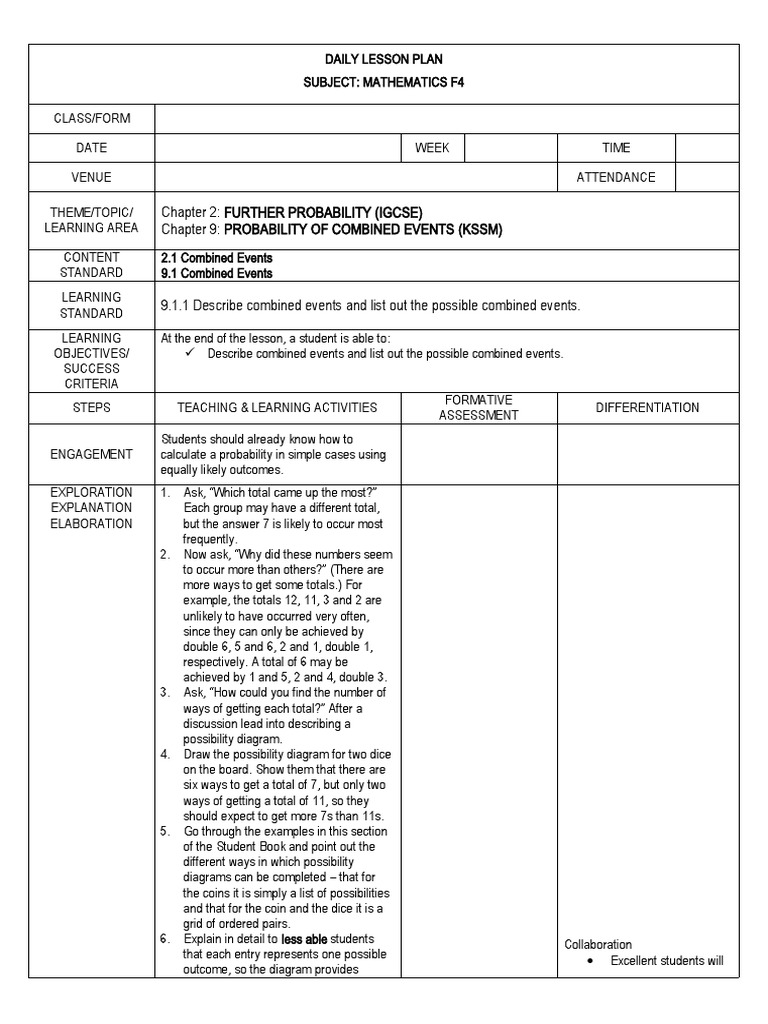 Further Probability | Download Free PDF | Learning | Lesson Plan