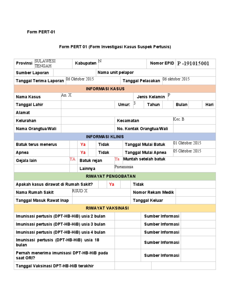 PERT-01 Form Investigasi Kasus Suspek Pertusis | PDF | Sains & Matematika