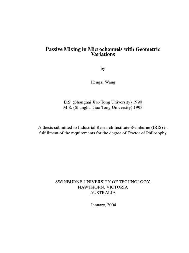 Passive Mixing in Microchannels - Thesis - 2004 | PDF | Microfluidics ...