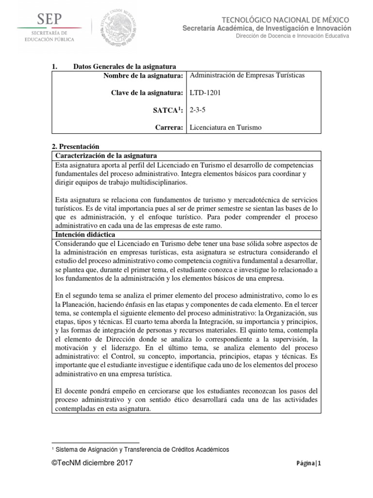 Administracion De Empresas Turisticas Pdf Evaluación Planificación