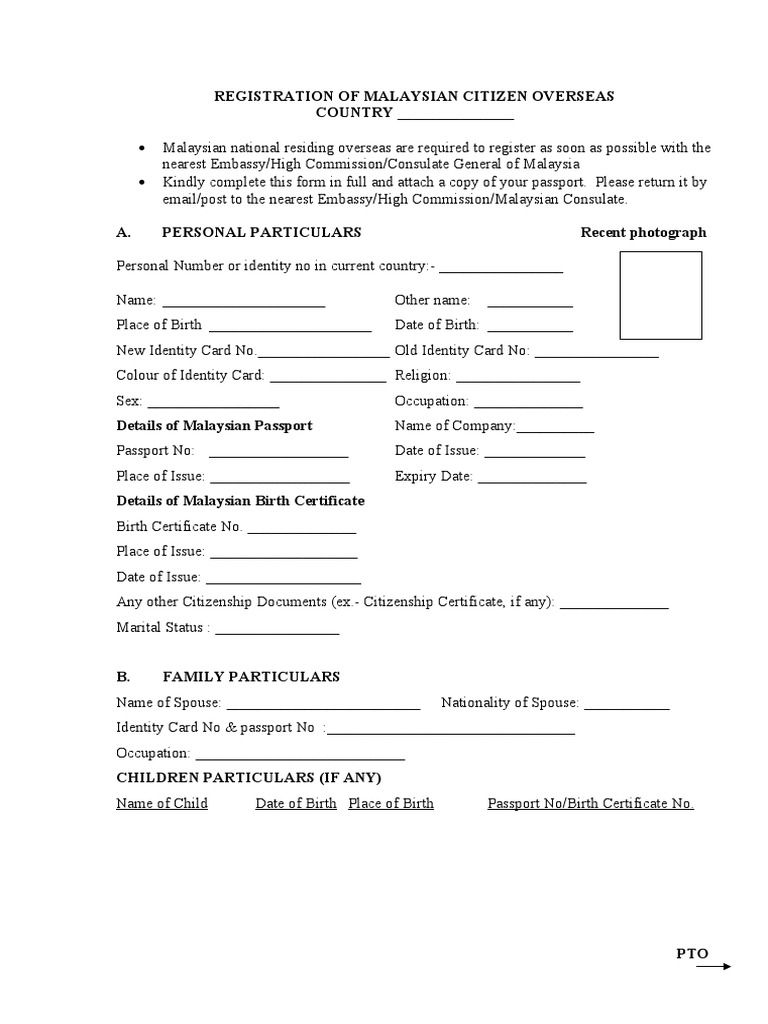 Registration of Malaysian Citizen Overseas Standard Forms | PDF ...