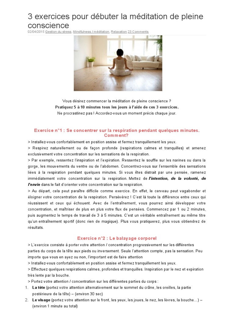 3 Exercices Pour Débuter La Méditation de Pleine Conscience | Descargar gratis PDF | Méditation ...