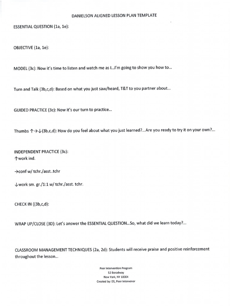 Danielson Aligned Lesson Plan Template | PDF