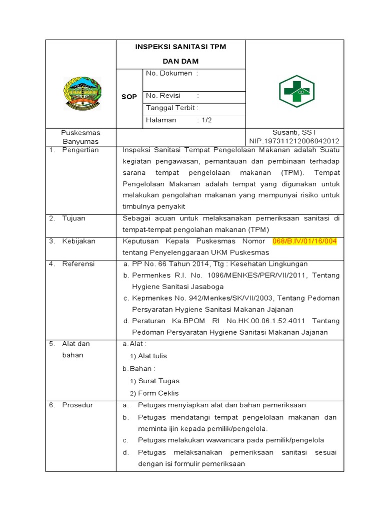 Sop Inspeksi Sanitasi TPM | PDF