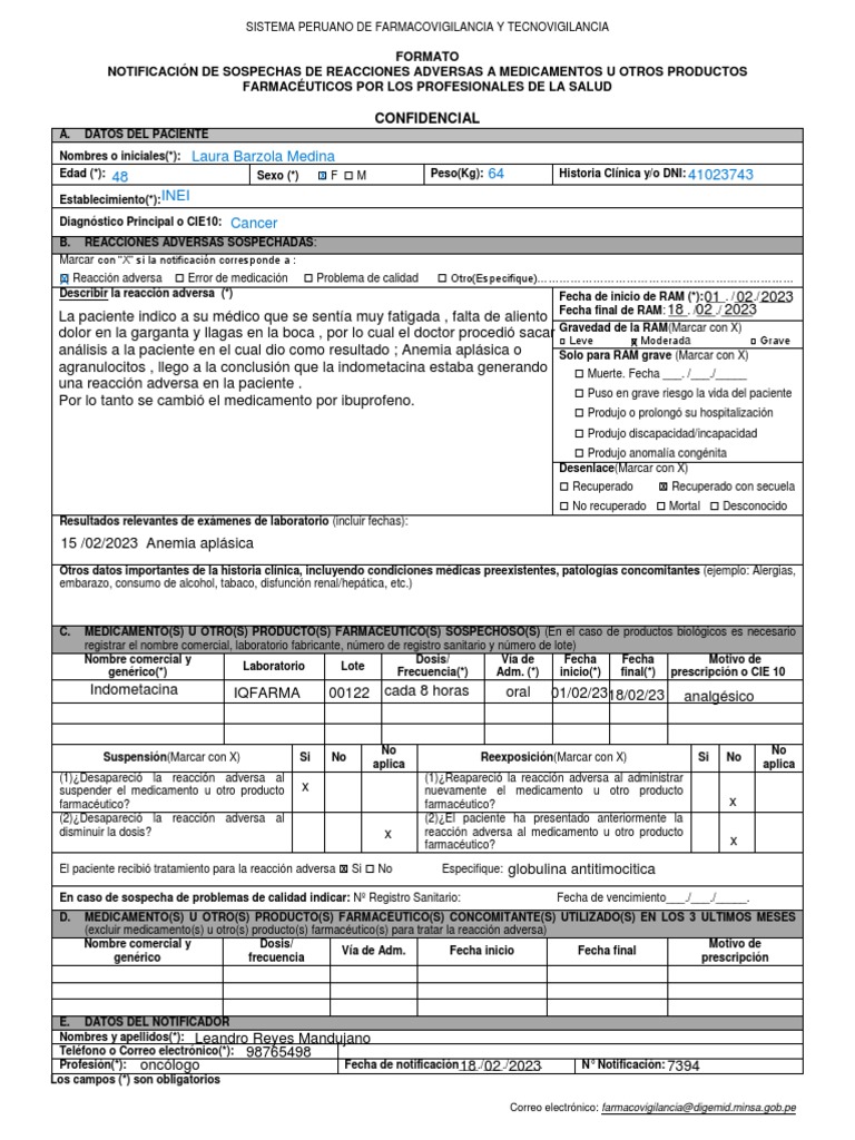 Formato de Reacciones Adversas | PDF | Medicamentos con receta ...