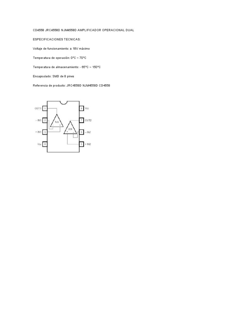 CD4558 JRC4558D NJM4558D Amplificador Operacional Dual | PDF